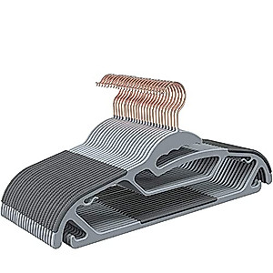 TIMMY Plastic Hangers, 50 Pack Ultra Thin Non Slip Clothes Hanger Space Saving Coat Hangers, 360°Rotating Rose Gold Hook Hanger Heavy Duty Pant Hangers (Grey)