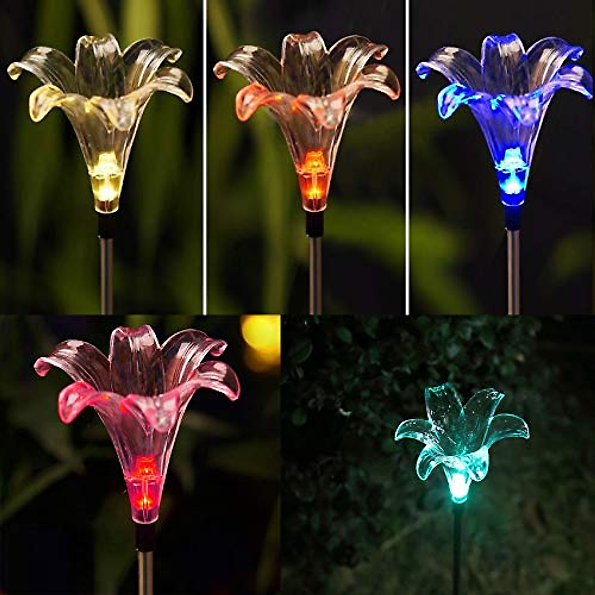 2PCS Waterproof Outdoor Solar Garden Stake Lights with Vivid Figurine – Lily LED Garden Landscape Lawn Lamp for Flower Beds Backyards Decoration