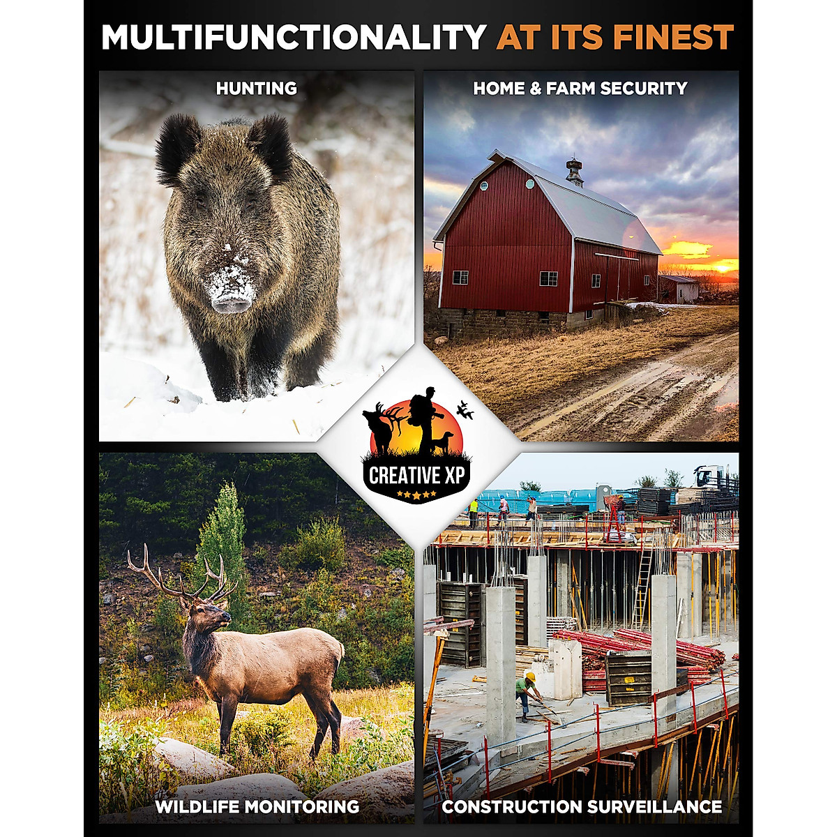 CREATIVE XP Cellular Trail Camera WiFi 16MP 1080P Outdoor Game Camera with No-Glow Night Vision Motion Activated IP54 Waterproof for Hunting or Property Security, 4G Plus