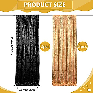 4 Panels Sequin Backdrop Curtain 2 ft x 8 ft, Backdrop Curtain for Party Sequin Backdrop Glitter Curtain for Congrats Grad Graduation Party Decorations, Birthday, Wedding (Black, Gold)