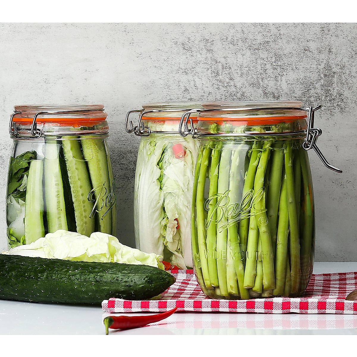 Anwoi Wide Mouth Glass Jars with Airtight Lid 32OZ 4 Pack, Kitchen Storage Large Clear Canister Jars with Hinged Lid with Measurement Marks For Canning,Coffee,Flour,Sugar,Beans