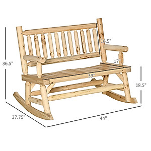Outsunny 2-Person Wood Rocking Chair with Log Design, Heavy Duty Loveseat with Wide Curved Seats for Patio, Backyard, Garden, Natural