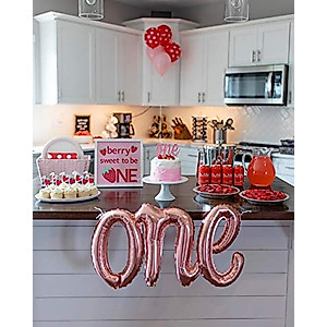 One Balloon Banner 40" First Birthday Balloons Hand Writing Style Foil Letter Baby Balloon Anniversary Celebration Decorations,Rose Gold