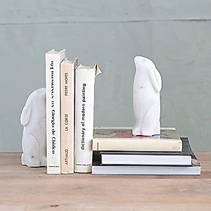 Creative Co-Op Handcarved Rabbit Marble, White, Set of 2 Bookends, 3" L x 5" W x 7" H