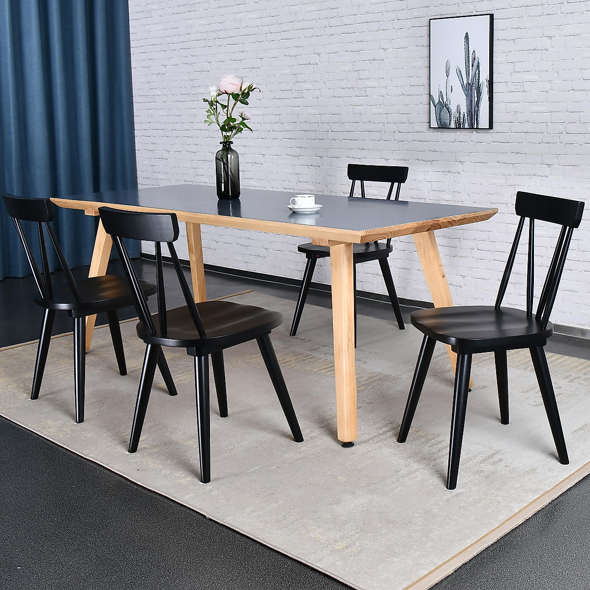 DUHOME Black Dining Chairs Set of 2,Wood Kitchen Chairs for Dining Room,Farmhouse,Rubberwood