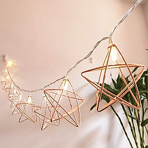 AMZSTAR 3M 20LED Rose Golden Metal String Lights, Geometric Lights Diamond Battery Powered Fairy Lights Indoor Decorative Lights for Home Bedroom Garden Wedding Party (Star)