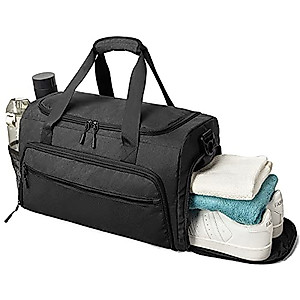 Gym Bag for Men Women, Small Fitness Workout Sports Duffle Bag with Wet Pocket & Shoes Compartment, Water Resistant Overnight Weekender Duffel Bag in Light Black