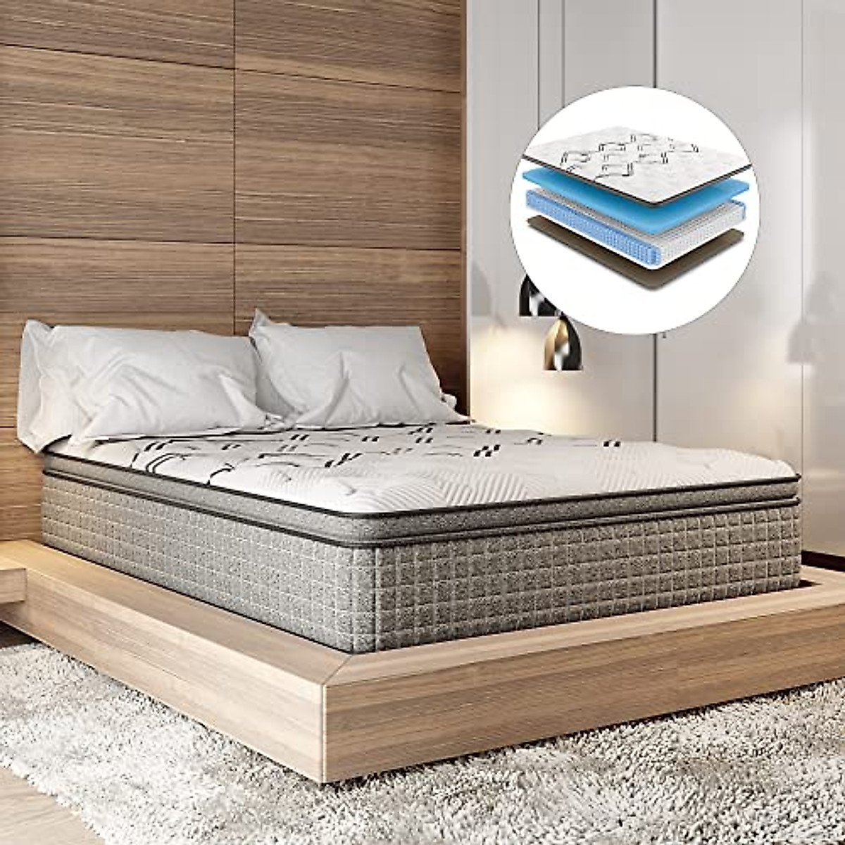 Loosh King Size Mattress, 13" Pillow Top, Easy Drift Plush Hybrid Mattress HD Foam & Pocket Inner-Spring Moisture Wicking Fabric, Cool Sleep - CertiPUR-US Certified, Bed in Box