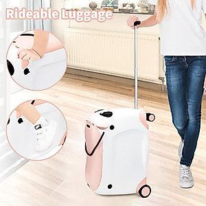 LemoHome Ride on Suitcase for Kids,21" Tow-Along Kids Luggage,Carry-On Cute Bag with Wheels,Airplane Toddler Suitcase,Hard Shell Travel Luggage For Girls Boys (Pink)