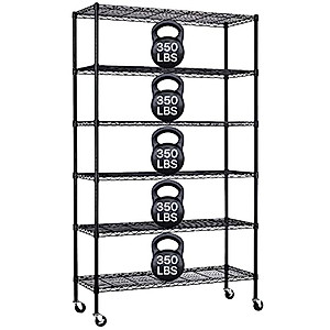6 Tier Wire Rack Storage Shelves Metal Shelf Wire Shelving Unit with Wheels Heavy Duty NSF Utility Shelves Height Adjustable Kitchen Garage Shelf Racks, 82"x 48"x 18", Black