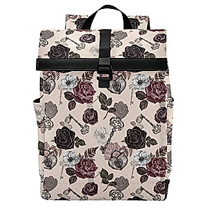 MNSRUU Roll Top Travel Backpack Rose Gothic Laptop Backpacks for Women Men School Book Bag for College Students, Carry On Casual Daypack Backpacks