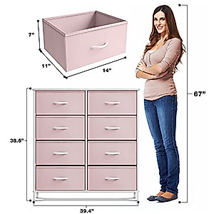Sorbus Kids Dresser with 8 Drawers and 3 Drawer Nightstand Bundle - Matching Furniture Set - Storage Unit Organizer Chests for Clothing - Bedroom, Kids Rooms, Nursery, & Closet (Pink)