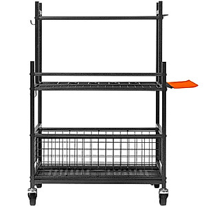 VEVOR Garden Tool Organizer, 16 Slots with Hooks, Yard Tool Tower Rack with Wheels for Garage Organization and Storage, Hold Long-Handled Tool/Rake/Broom, Metal Tool Stand Holder for Shed, Outdoor