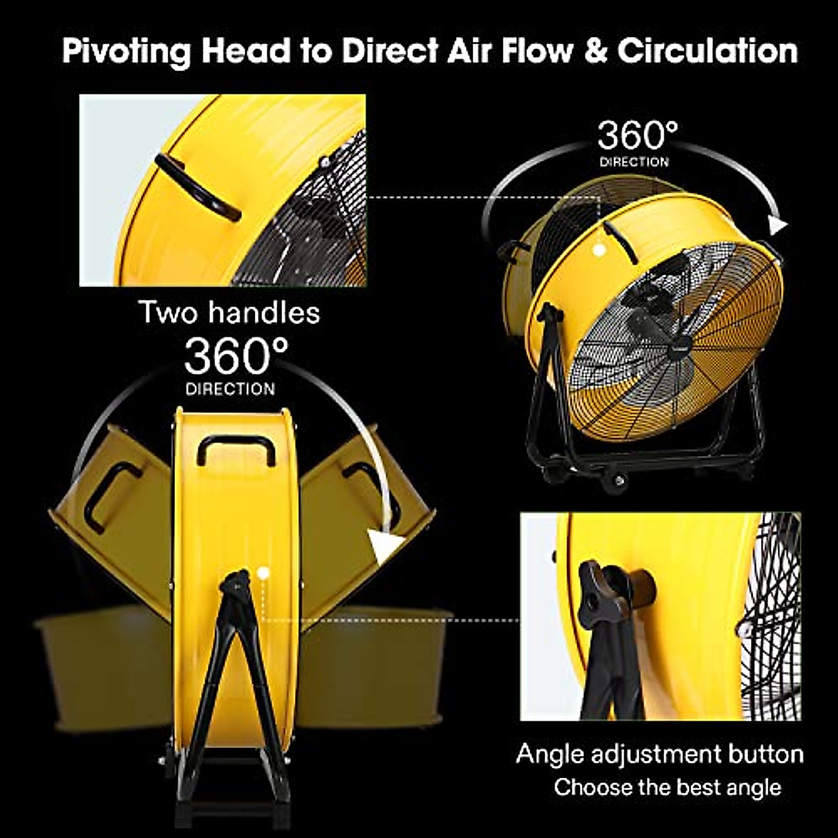 VIVOSUN Industrial Tilt Drum Fan 24” Heavy Duty High Velocity Floor Standing Fan 3 Speed Air Circulation for Basement Warehouse Factory, ETL Certified