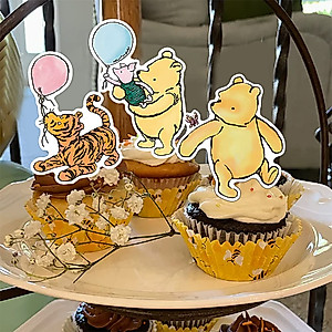 48 Pcs Winnie Cupcake Toppers For Baby Shower Classic Cake Topper Perfect Boys Girls First Birthday Party Supplies Favors