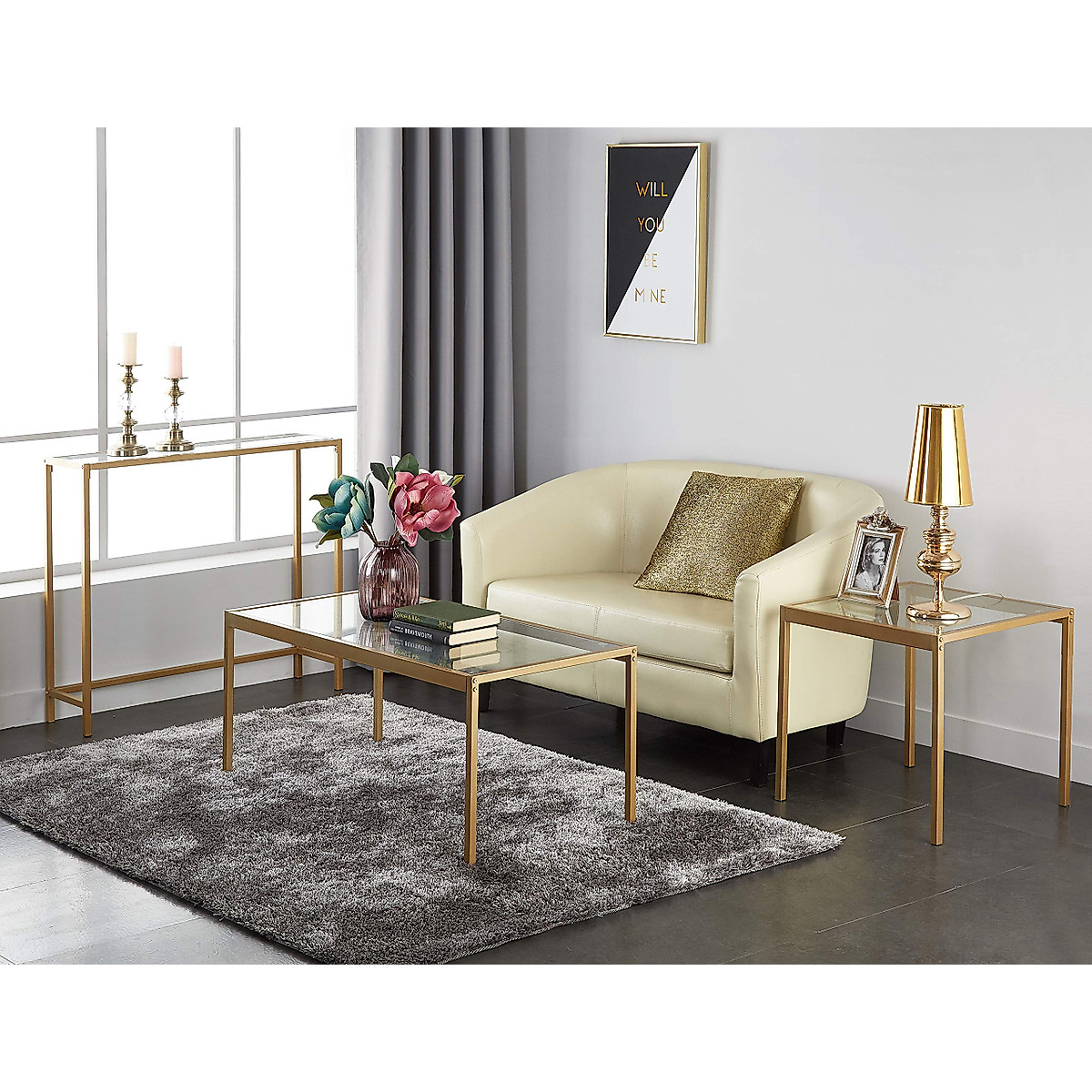 Urban Lifestyle Tempered Glass Console Table, Gold