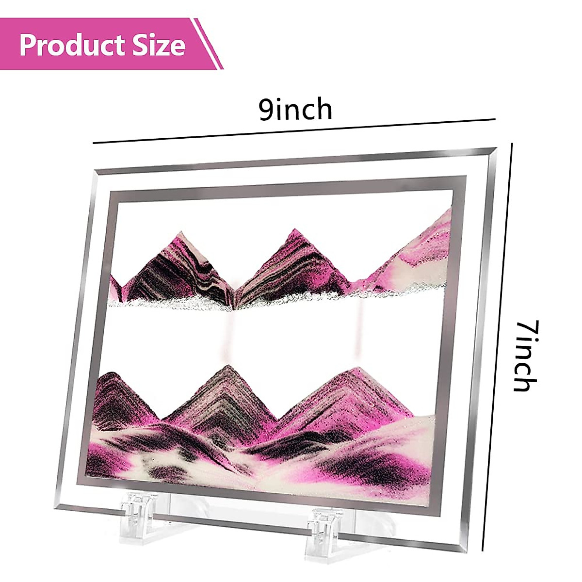 Muyan Moving Sand Art Picture Sandscapes in Motion Dynamic Sand Picture Glass 3D Deep Sea Display with Stand Decor Desktop Home Office Creative Gift (Pink, 7x9 in)