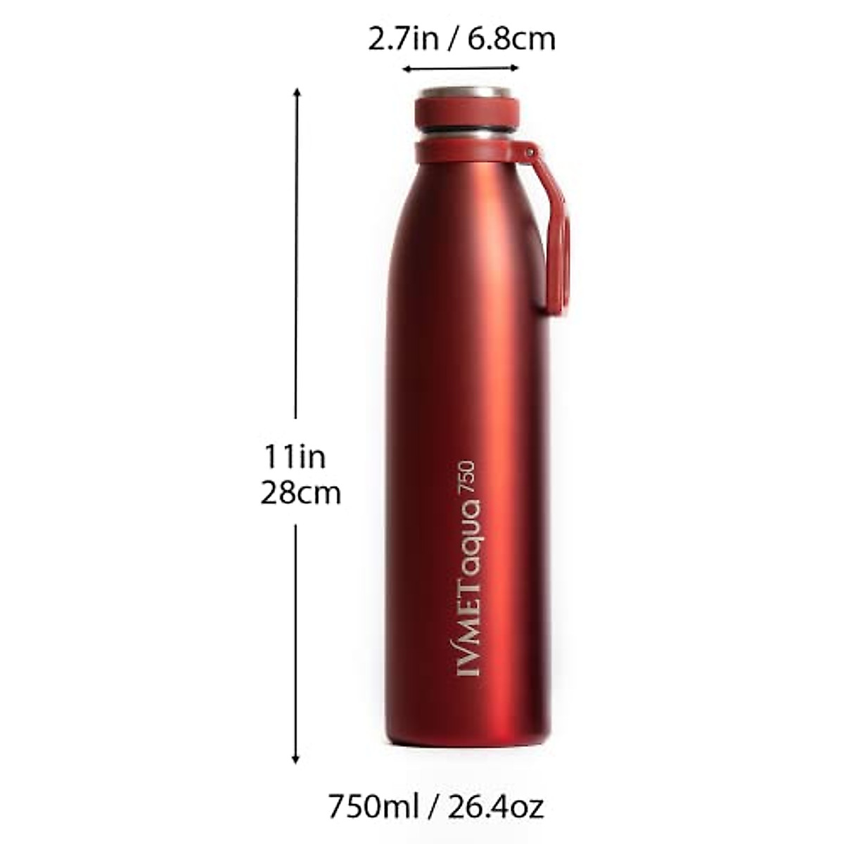 IVMET Aqua Stainless Steel Double Wall Vacuum Insulated Drinking Bottle Flask thermos Hydro Metal reusable Canteen for Sport School Fitness Outdoor (Ruby Red, 25 oz/750 ml)