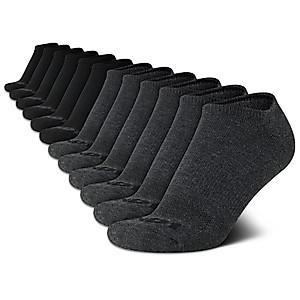 AND1 Men's Athletic Arch Compression Cushion Comfort No Show Socks (12 Pack), Size 6-12.5, Grey/Black