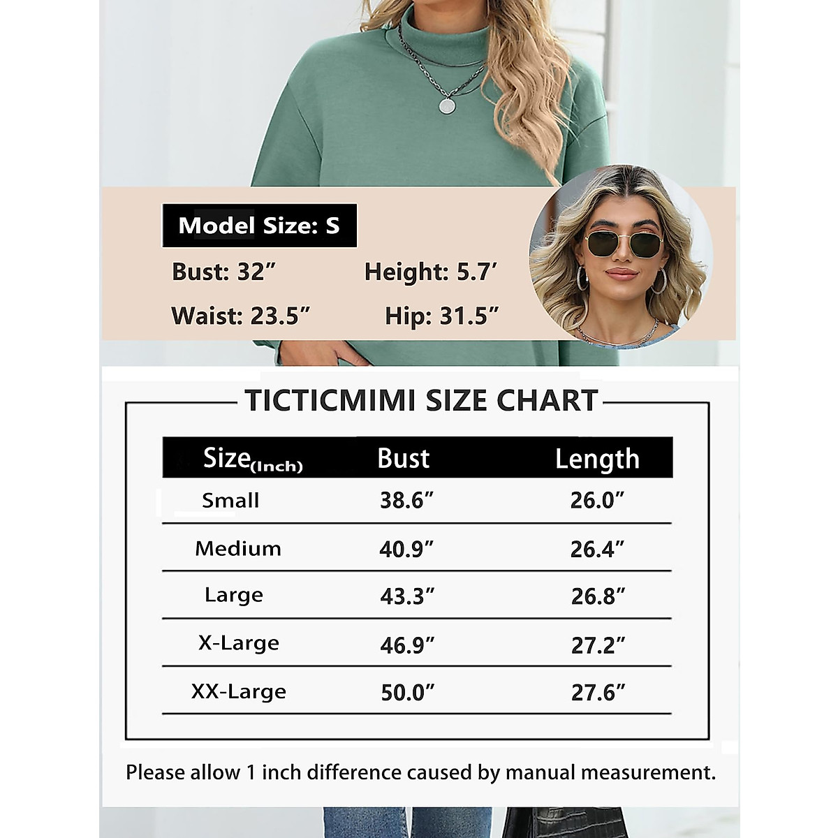 TICTICMIMI Women's Casual Long Sleeve Sweatshirt Tops Mock Turtleneck Lightweight Tunic Fall Pullover with Pocket
