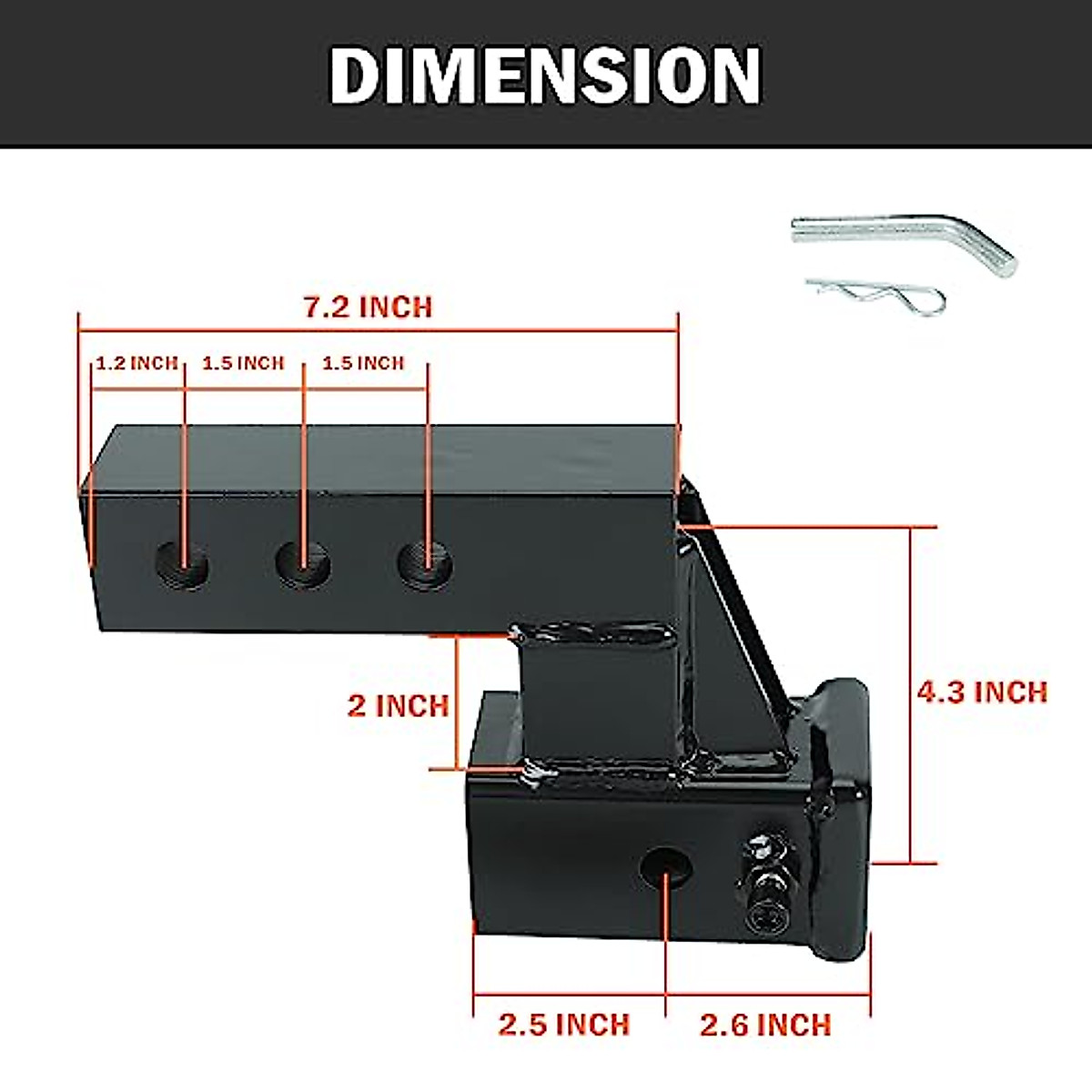 Hitch Receiver 2 Inch, Trailer 4" Drop/Rise Hitch Receiver Adapter Extension Class 3 2 Receiver Hitch with Pin and Clip