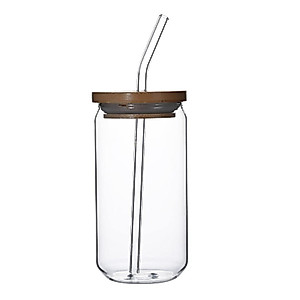 Gralara Glass Bubble Tea Cups Clear with Bamboo Lids and Straws Smooth Sided Bottle Jar Travel Tumbler for Water Cocktail Iced Coffee, 470ml
