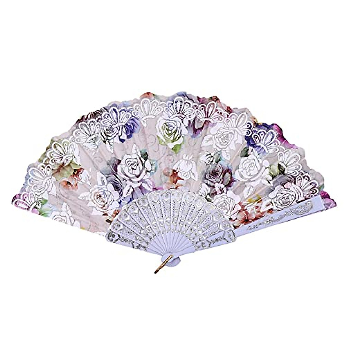ONILA Folding Hand Fan Flower Fans Rose Bronzing Lace Wedding Folding Retro Silk Fan Dance Decor Chinese Style Party Hand Held Flower Fans Handheld Fans (Color : Pink)