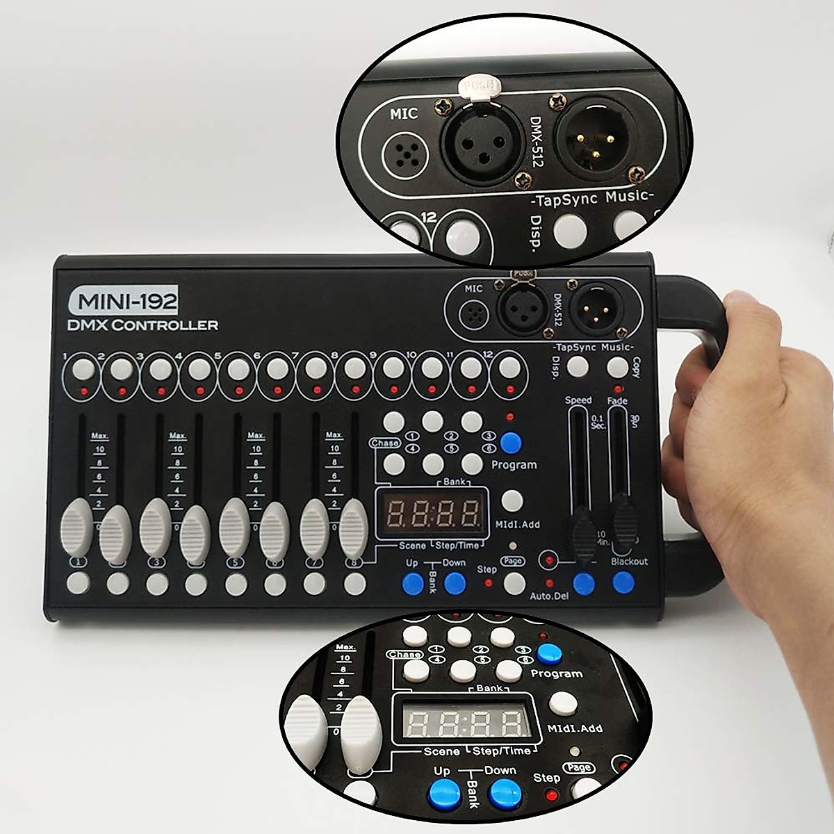 Dmx Console,Universal DMX-512 Controller 192 DMX 512 Stage DJ Light Controller 240 Different Scenes Dmx512 Console Applicable to 3-Pin DMX Cable for DJs Bands Bars Pubs Clubs Family Party Wedding etc…