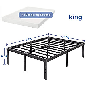 Bed Frame King Size Storage 18 inch Tall,Platform Metal BedFrame for Kids Boys Girls, Heavy Duty Support,No Box Spring Needed, Easy Assembly, Noise Free, Black (King, 18in)