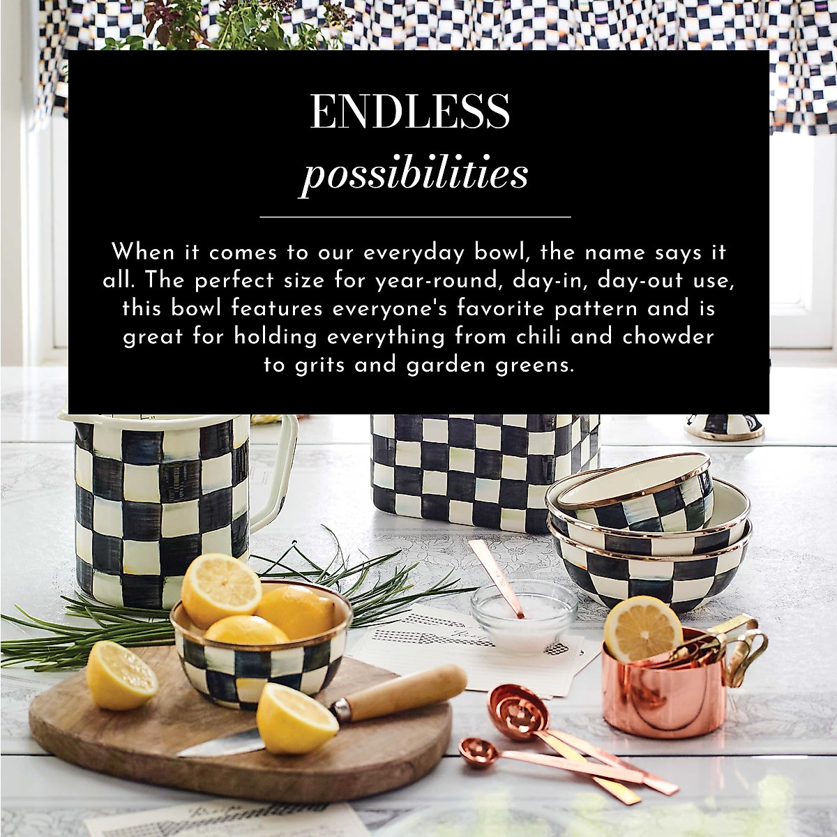 MACKENZIE-CHILDS Courtly Check Enamel Everyday Bowl, Serving Bowls for Entertaining, Medium