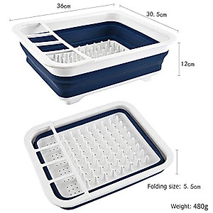 Multifunction KitchenDrying Dish Rack Collapsible Dish Drainer Rack Folding Bowl Drain Rack Tableware Holder Fruit Basket Organizer (Blue)