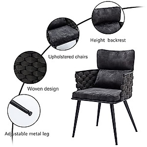 BFZ Mid-Century Modern Dining Chairs Set of 4, Handmade Woven Kitchen Chairs, Upholstered Velvet Dining Chairs with Metal Legs for Kitchen, Dining Room, Living Room