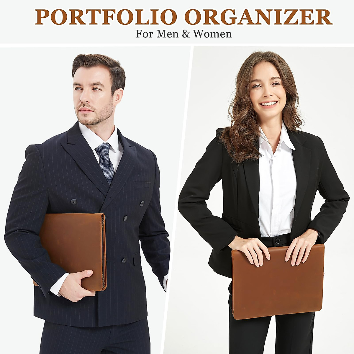 Full Grain Leather Portfolio Binder, Padfolio Business Resume Legal Pad Notebook Binder for A4/Pad, Folio Leather Folder, Tablet Padfolio for iPad, Portfolio Organizer with Zipper for Women/Men