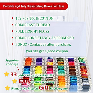 Embroidery Floss Cross Stitch Threads String Kits with Organizer Storage Box Included 108pcs Colorful Friendship Bracelets Floss with Number Stickers&Floss Bobbins &110 Pcs Cross Stitch Tool Kits