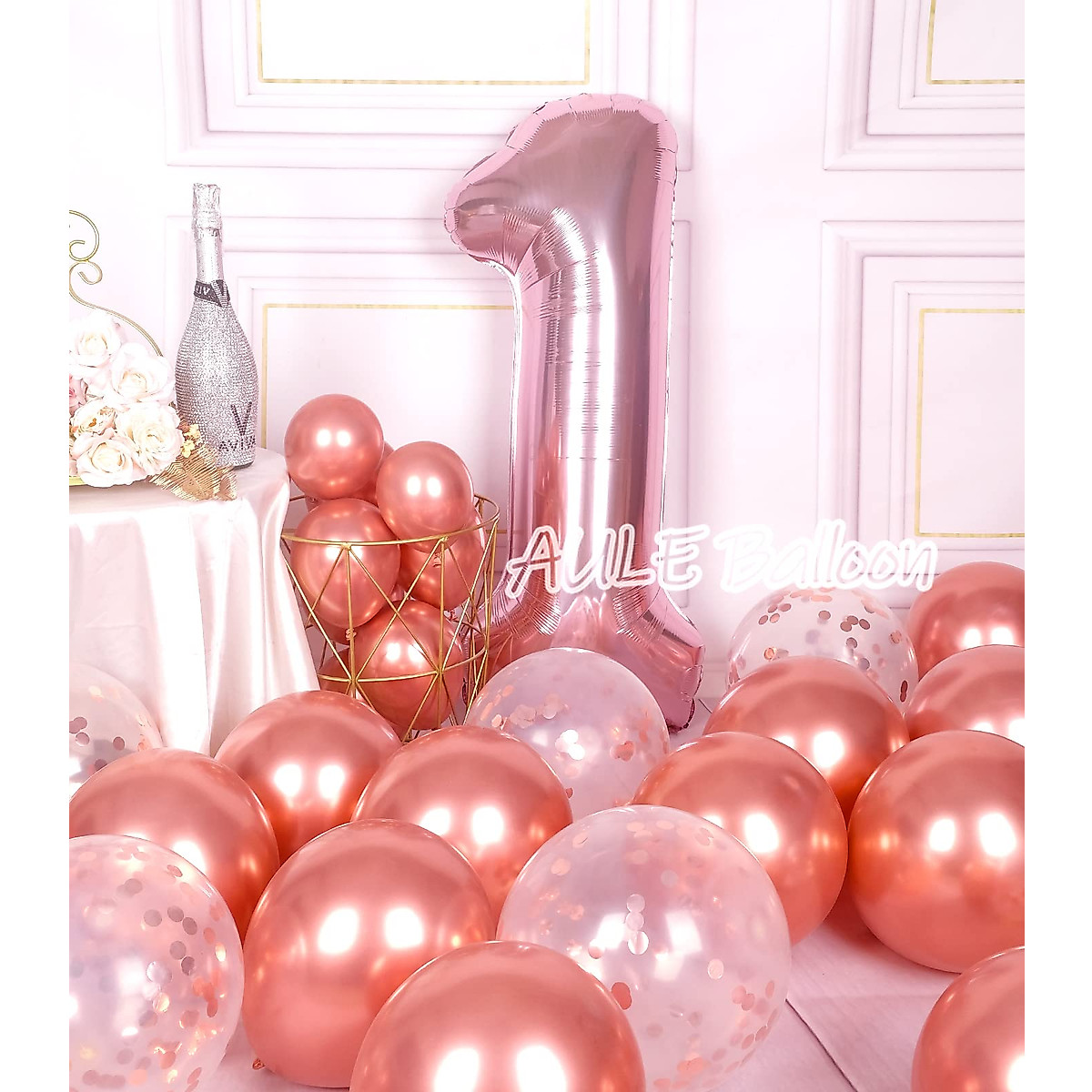 AULE 40 Inch Big Rose Gold 1 Balloon Number Large Foil Helium Number Balloons 0-9 Jumbo Giant Happy 1st Birthday Party Decorations for Boy or Girl Huge Mylar Anniversary Party Supplies