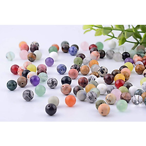 Natural Stone Beads 200pcs Mixed 8mm Round Genuine Real Stone Beading Loose Gemstone Hole Size 1mm DIY Charm Smooth Beads for Bracelet Necklace Earrings Jewelry Making (Stone Beads Mix 200pcs)