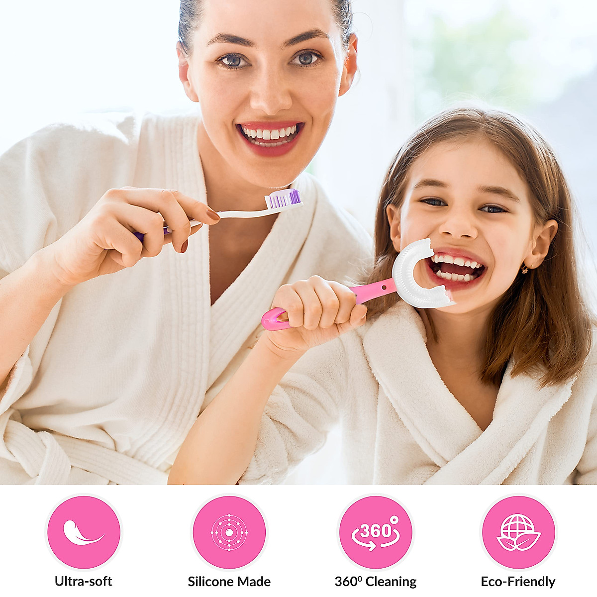 4 Pack Kids U Shaped Silicone Head Whitening Massage Toothbrush U-Type Toothbrush Whole Mouth Toothbrush with Handle for Kids (2-6 Years Old, Heart Style)