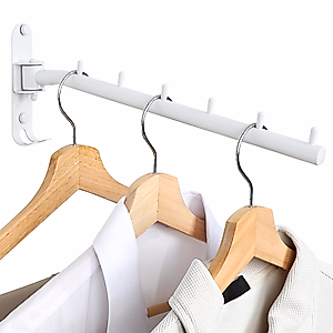 Alise Swivel Clothes Hanger Rack, Stainless Steel Laundry Wall Mounted Drying Rack, Heavy Duty Coat Hanging Rack with Swing Arm for Closet Bedroom Laundry, White