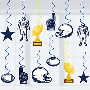 Football Party Streamers, 24Pcs, Helmets Stars Trophy Boys Birthday Party Favors, Hanging Swirls Party Decor Supplies