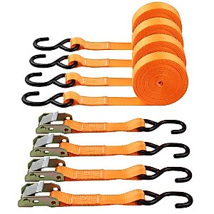 Tie-Down Cam Straps, JCHL Ratchet Tie Down Straps 1" x20' Lashing Straps Cargo Tie Down Strap Polyester Webbing Coated S-Hooks Cambuckle Metal Buckles 1000lbs Capacity Securing Straps (Pack of 4)