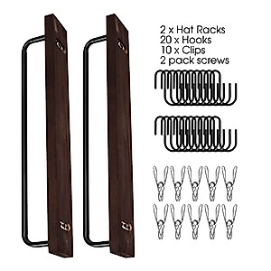 Kingmate 2-Pack Hat Rack for Wall Baseball Cap Organizer Hanger with 20 Hooks & 10 Clips, Wood & Solid Metal Rust-Proof - Black