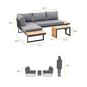 Greemotion Samara Modular Teak Solid Wood Sectional Sofa in Natural/Gunmetal