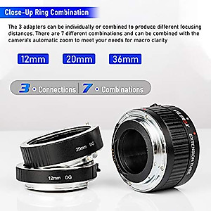Viltrox Metal Mount Auto Focus Macro Extension Tube Ring Set 12mm 20mm 36mm for Canon EF & EF-S Lens DSLR Camera 760D 700D 90D 80D 70D 5D 6D 7D 1300D Rebel T6 T7 T5 T8i T7i T6i T6s T5i T4i SL3