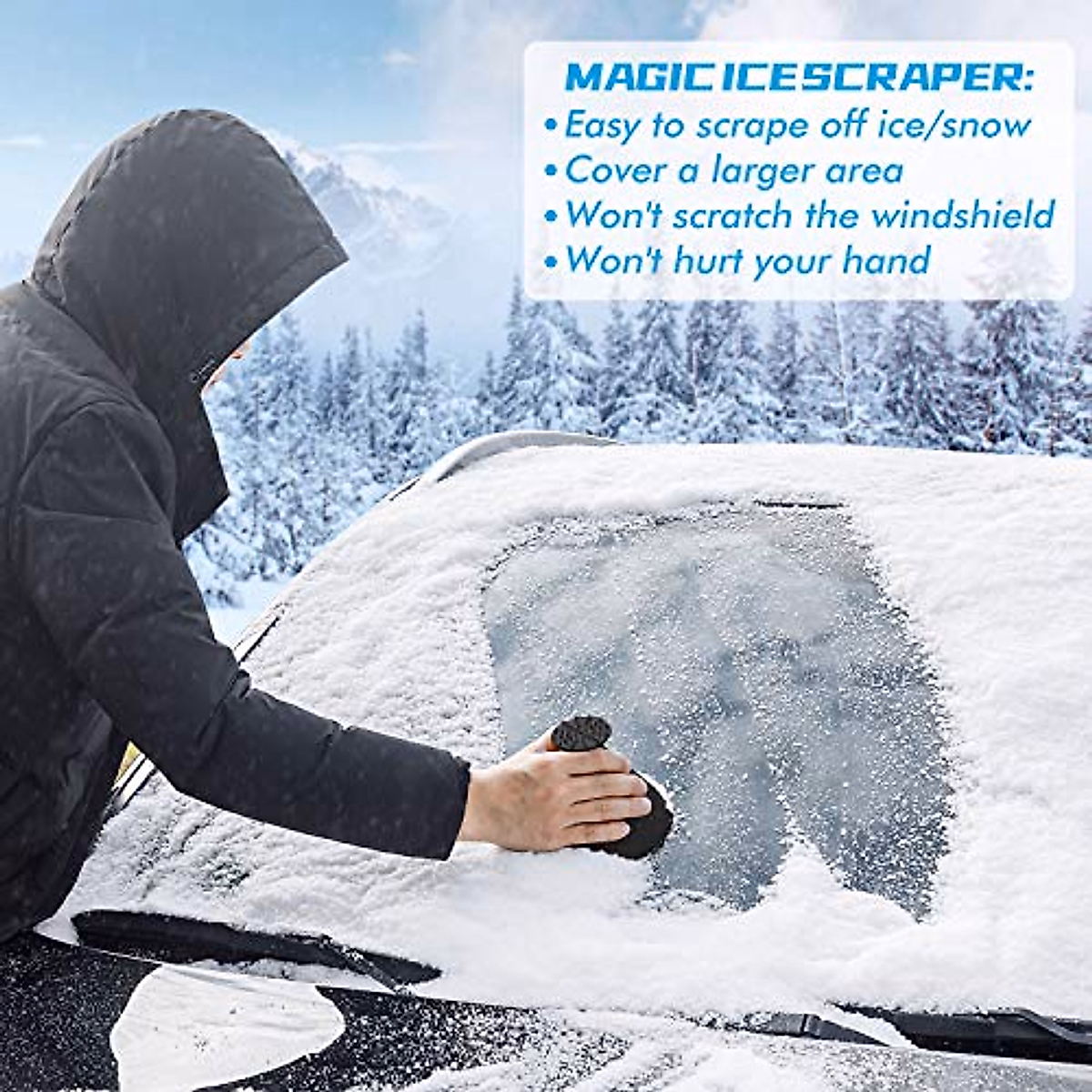 Magical Ice Scrapers for Car Windshield - 4 Pack Round Ice Scraper with Funnel, Professional Snow Removal Shovel Tool