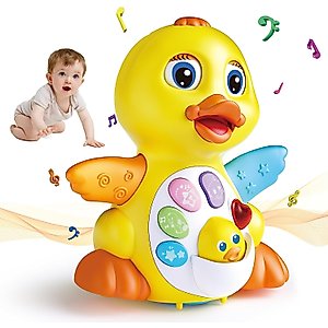 MOONTOY Crawling Duck Baby Toys Infant Tummy Time Toy 3 4 5 6 7 8 9 10 11 12 Month with Lights & Music Toddler Light Up Walking Dancing Learning Developmental Gift 0-6 6-12 Month 1 2 Year Old Boy Girl