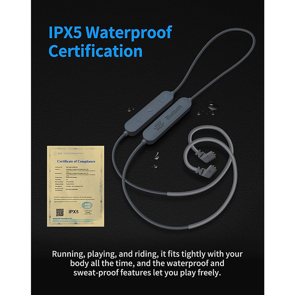 erjigo KZ HD Bluetooth Headphone/Earphone Wireless Cable with Microphone Replacement for (B PIN (KZ-ZST/ZS10/AS10/BA10/AS06/ES4/ZSR))