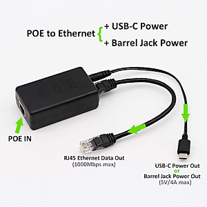 AuviPal Gigabit PoE Splitter for NVIDIA Jetson Nano, Raspberry Pi 4 and More, PoE to Barrel Jack or USB-C 5V/4A Max Power + 10/100/1000Mbps Wired Ethernet, 802.3af/at Compliant