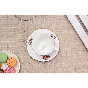 Viktorwan Porcelain Tea Cup and Saucer Coffee Cup Set with Saucer and Spoon, Set of 7 (2 Tea Cups, 2 Saucers, 2 Spoons, and 1 Bracket)