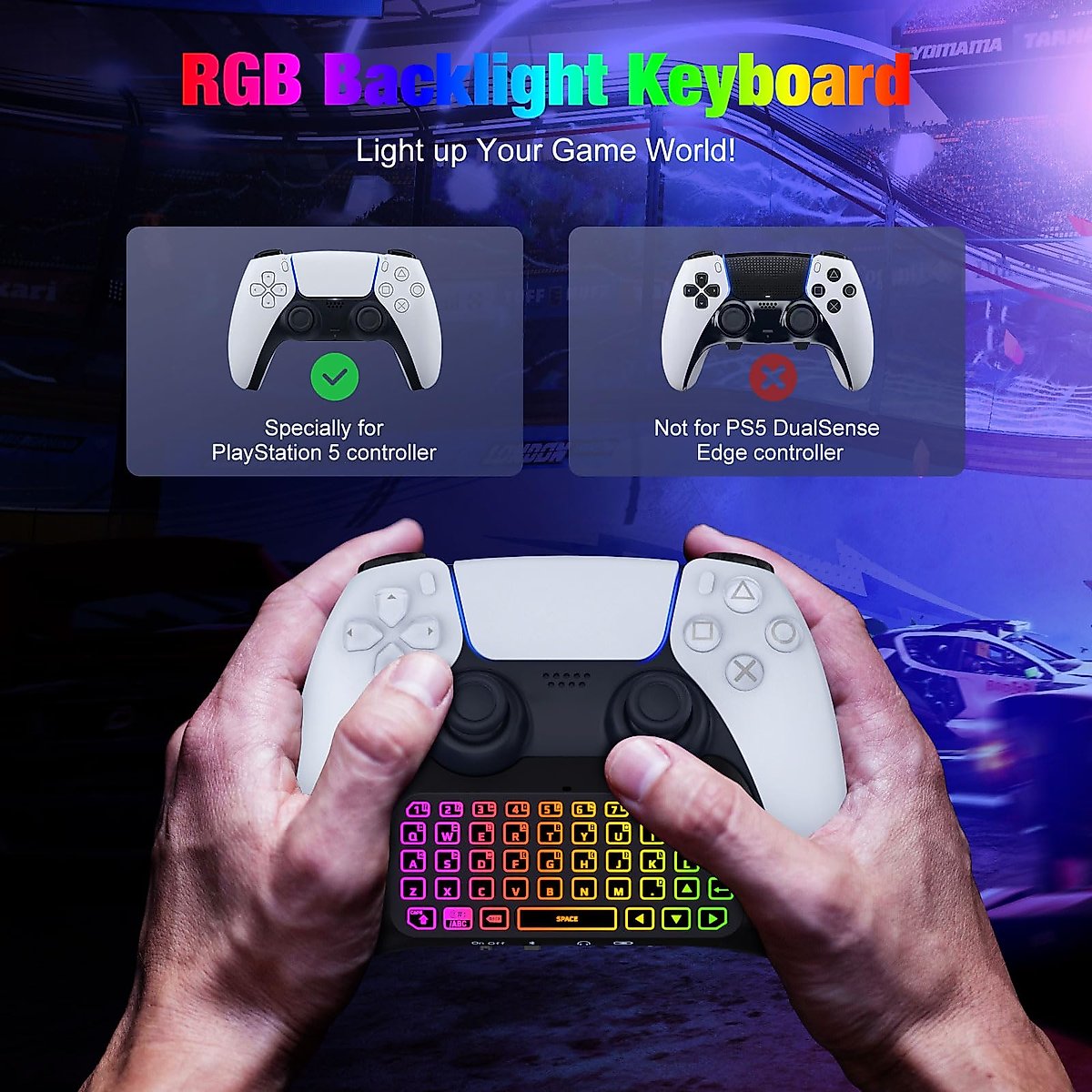 MoKo RGB Backlight Keyboard for PS5 Controller, Bluetooth Wireless Mini Gamepad Chatpad for Playstation 5 with Upgraded Built-in Speaker & 3.5mm Audio Jack for PS5 Controller Accessories