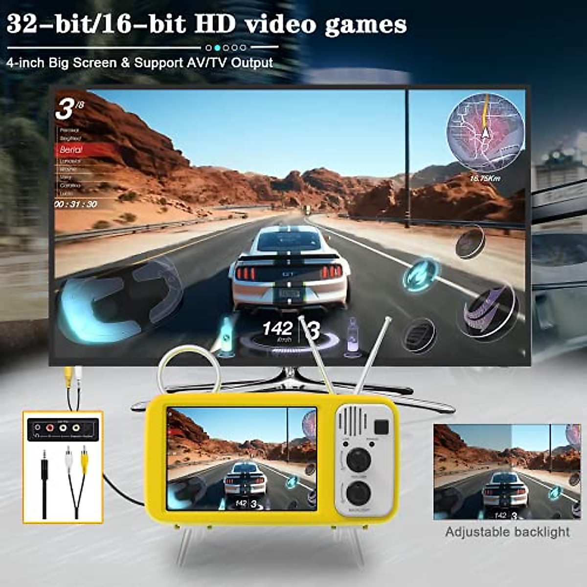 Retro Handheld Emulator Game Console with 5000 Classic Video Games,4.0Inch Screen Mini Game Machine Support for Connecting TV and Two Players, Present for 12 Years up (Yellow)